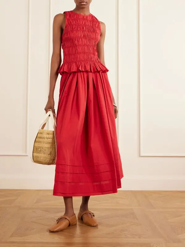 Faithfull The Brand Shirred Cotton Peplum Top - Red