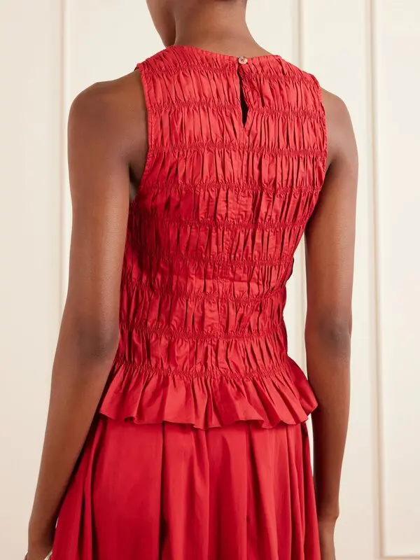 Faithfull The Brand Shirred Cotton Peplum Top - Red