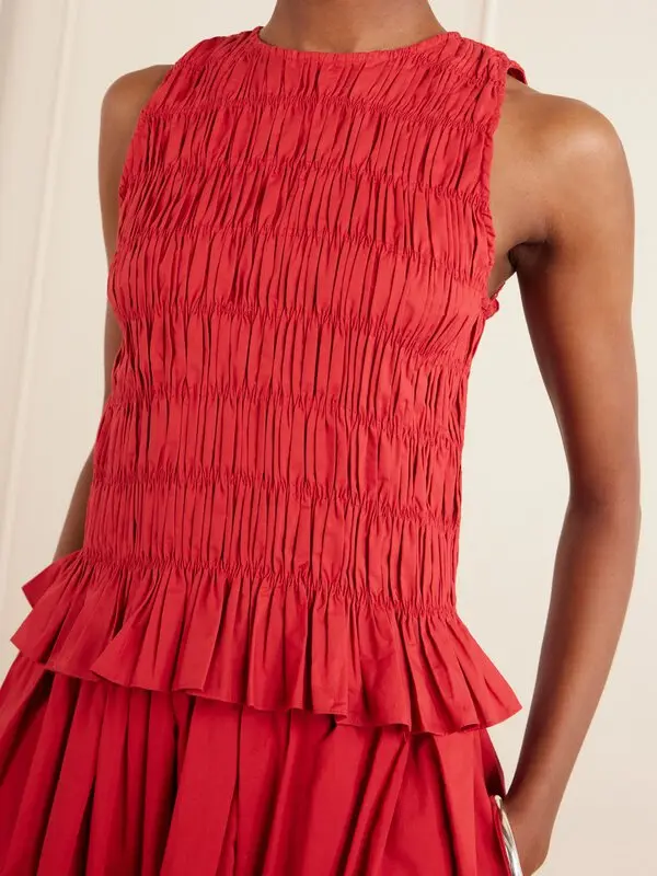 Faithfull The Brand Shirred Cotton Peplum Top - Red