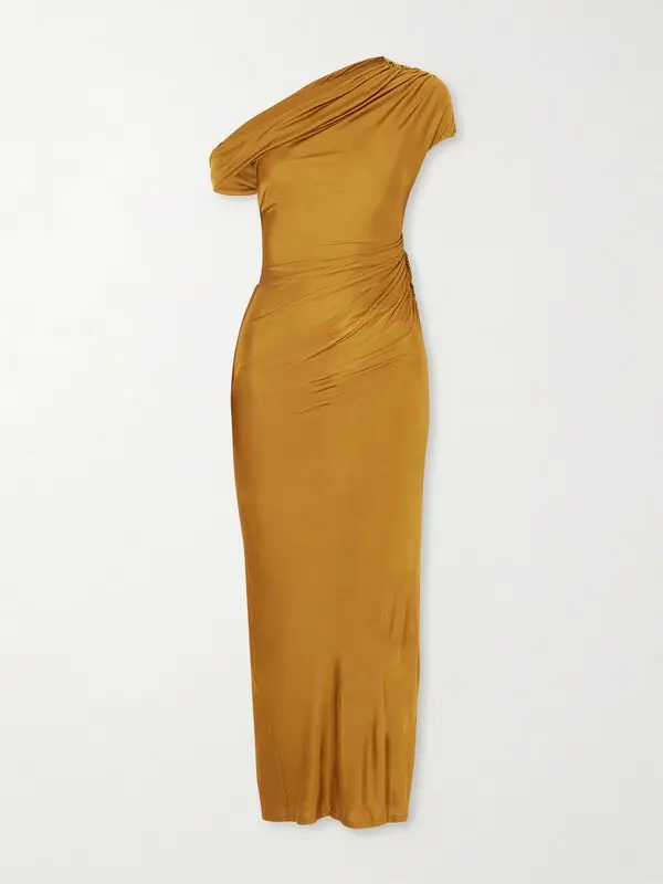 Galvan One-shoulder Draped Satin-jersey Maxi Dress - Brown