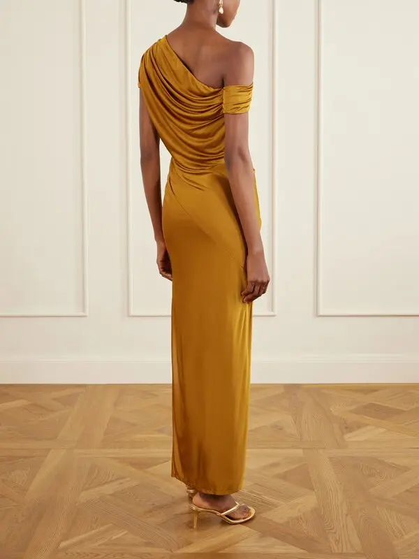 Galvan One-shoulder Draped Satin-jersey Maxi Dress - Brown