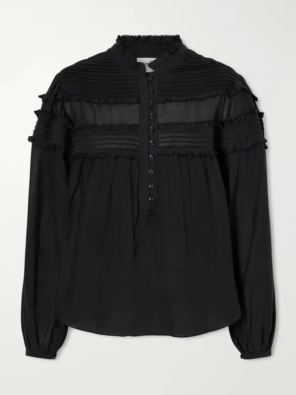 MARANT ETOILE Doane Ruffled Cotton-blend Voile Blouse - Black