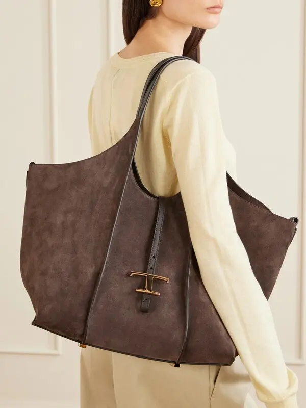 TOD'S T Timeless Medium Suede Shoulder Bag