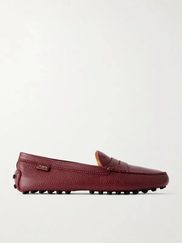 TOD'S Gommino Textured Leather Loafers - Red