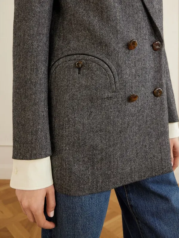 BLAZÉ MILANO Double-breasted Herringbone Wool-blend Blazer