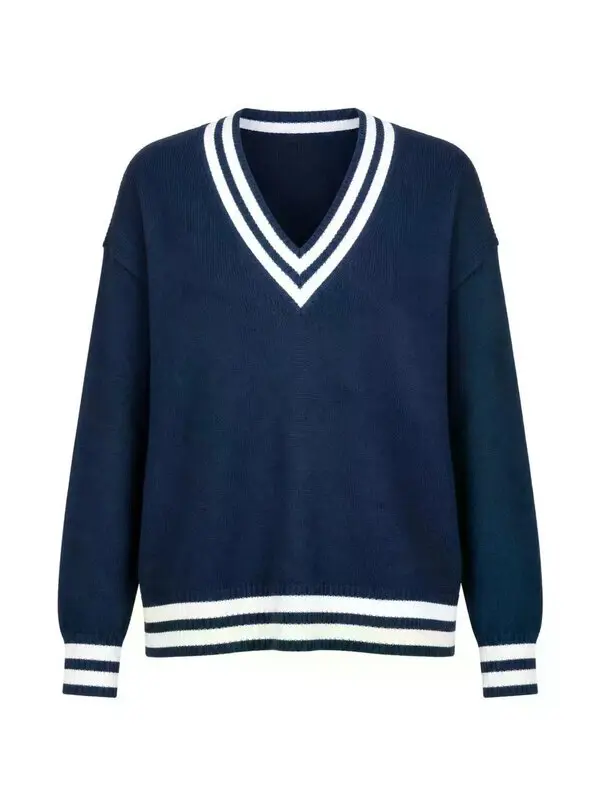 WHITE & WARREN Striped Trim V-neck Sweater