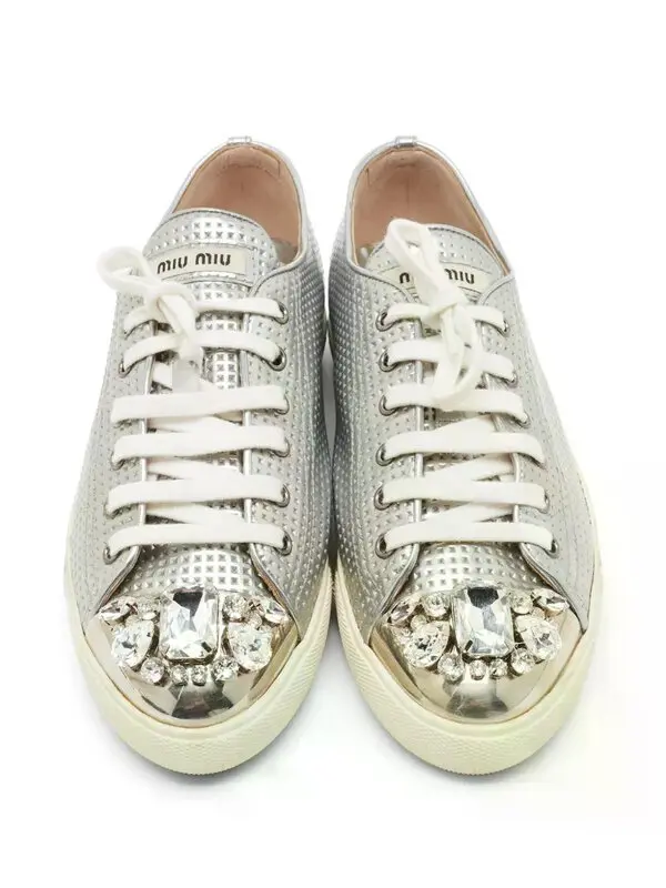 Miu Miu Embellished Leather Sneakers