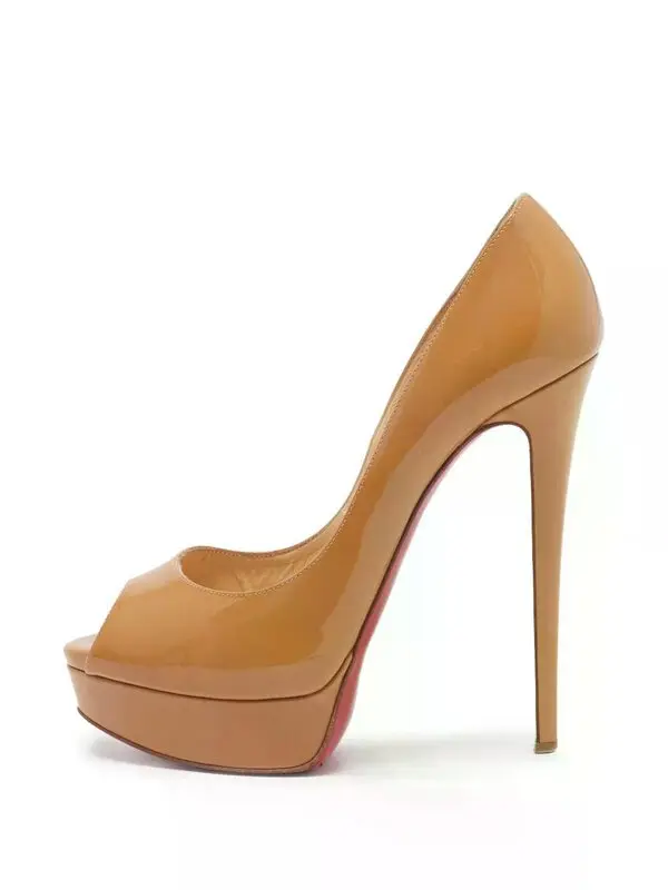 CHRISTIAN LOUBOUTIN Beige Patent Leather Peep Toe Platform Stiletto Sandals - Neutrals