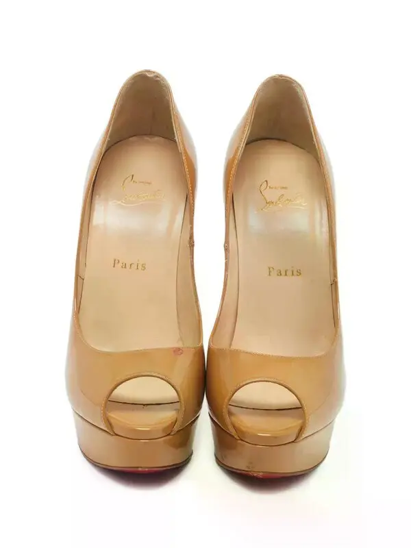 CHRISTIAN LOUBOUTIN Beige Patent Leather Peep Toe Platform Stiletto Sandals - Neutrals