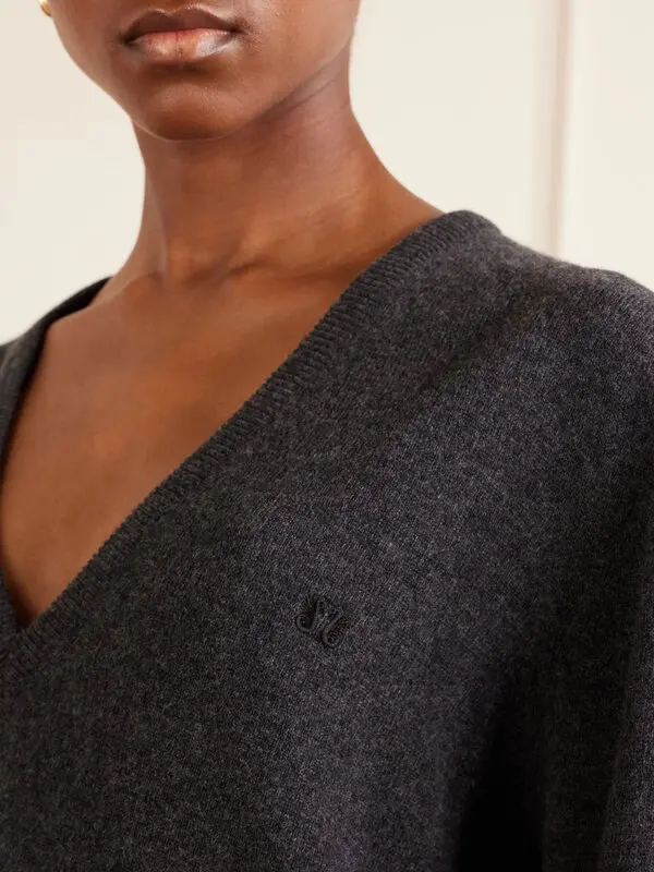 BLAZÉ MILANO Highland Embroidered Wool And Cashmere-blend V-neck Sweater - Black
