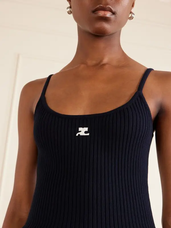 COURREGES Reedition Logo-appliquéd Ribbed Knit Tank - Blue
