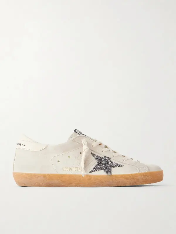 GOLDEN GOOSE Super-star Distressed Glittered Suede Sneakers - Gray