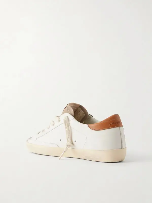 GOLDEN GOOSE Super-star Distressed Glittered Suede-trimmed Leather Sneakers - Neutrals