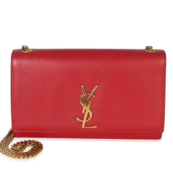 Saint Laurent Red Grain De Poudre Kate Chain Bag - White