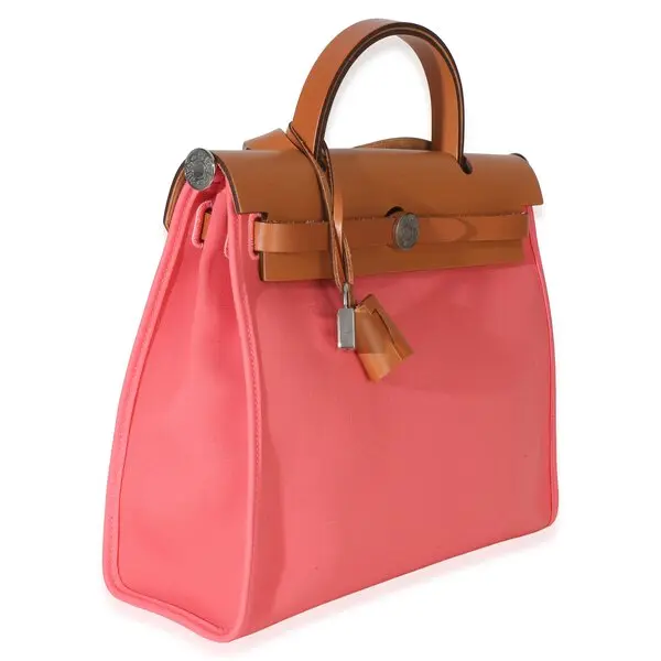 Hermès Rose Azalee Vache Hunter Toile Herbag Zip 31 Pm Phw - Pink