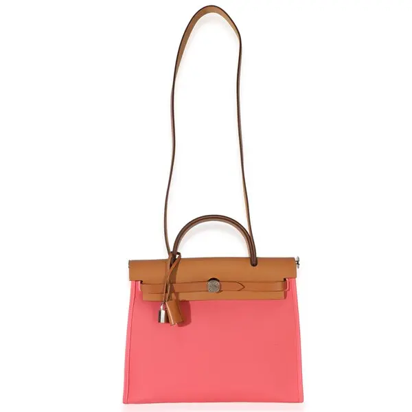Hermès Rose Azalee Vache Hunter Toile Herbag Zip 31 Pm Phw - Pink