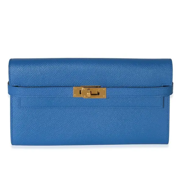 Hermès Kelly Longue Wallet In Epsom Leather With Gold-tone Hardware - Blue