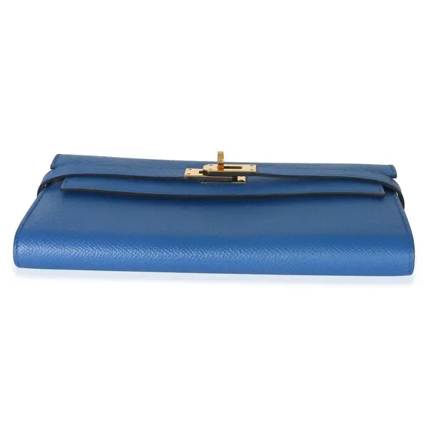 Hermès Kelly Longue Wallet In Epsom Leather With Gold-tone Hardware - Blue