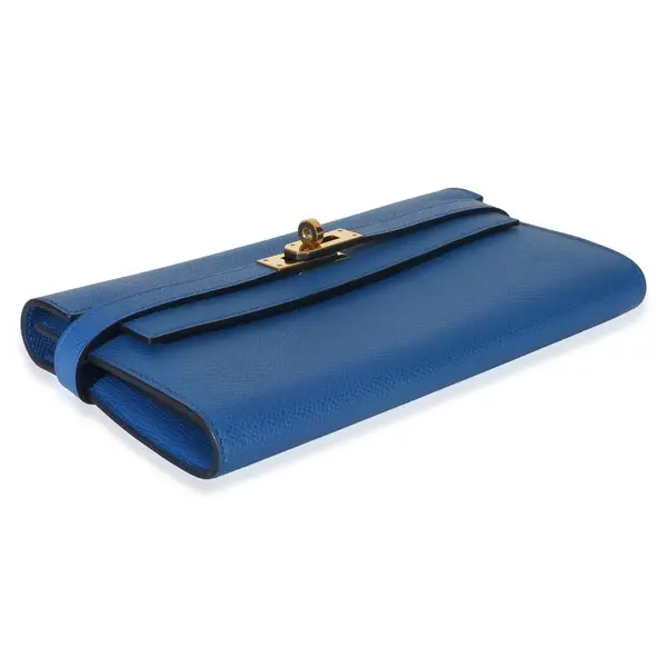 Hermès Kelly Longue Wallet In Epsom Leather With Gold-tone Hardware - Blue
