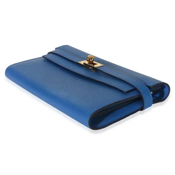 Hermès Kelly Longue Wallet In Epsom Leather With Gold-tone Hardware - Blue