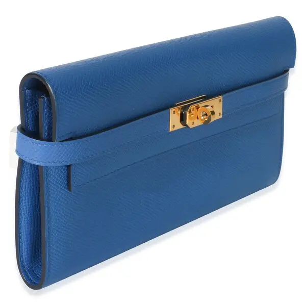 Hermès Kelly Longue Wallet In Epsom Leather With Gold-tone Hardware - Blue