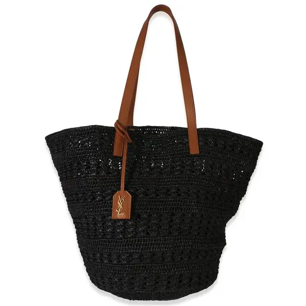 Saint Laurent Raffia Panier Tote Bag - Black