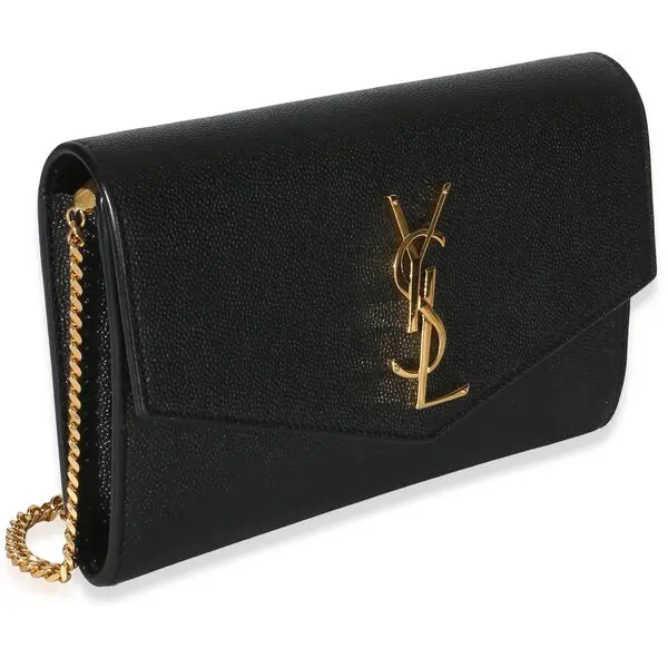 Saint Laurent Grain De Poudre Uptown Chain Wallet - Black
