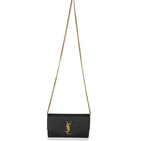 Saint Laurent Grain De Poudre Uptown Chain Wallet - Black