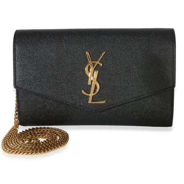 Saint Laurent Grain De Poudre Uptown Chain Wallet - Black