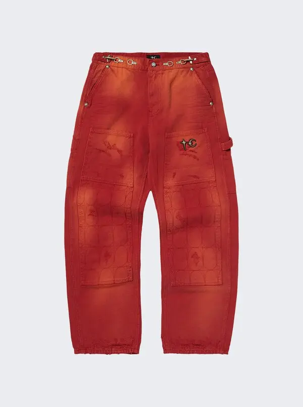 THUG CLUB Two Tone Washed Pants - Red