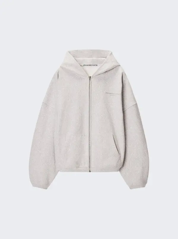 Alexander Wang Crystal Embellished Oversized Zip-up Hoodie - Grey