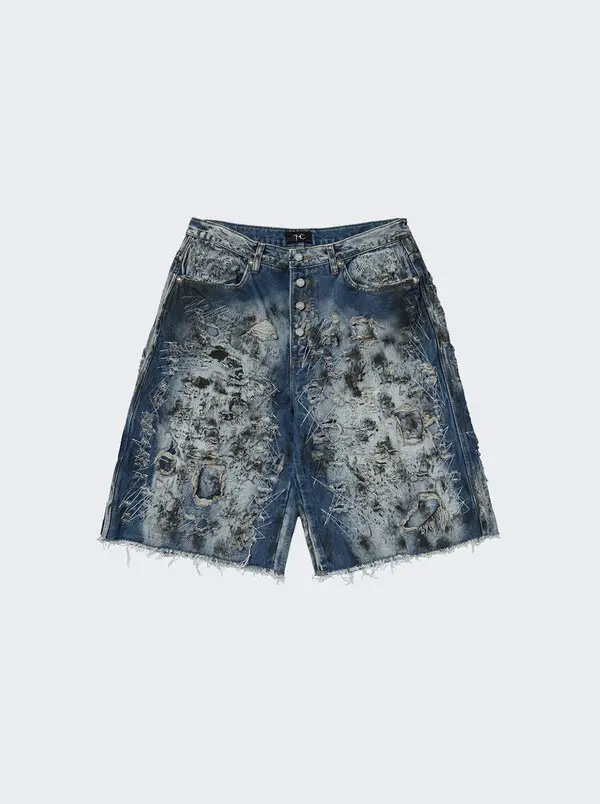 THUG CLUB Hard Washed Destroyed Denim Shorts