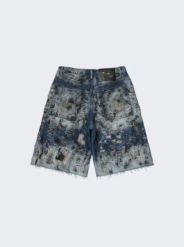 THUG CLUB Hard Washed Destroyed Denim Shorts