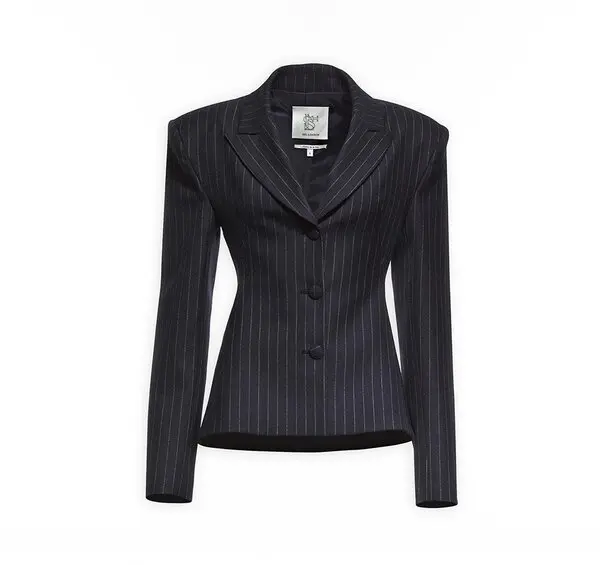 MAISON SEL Stripped Backless Blazer Jacket With Shoulder Padded