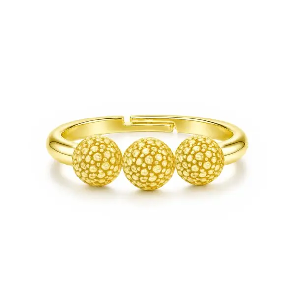 UNALOE Plated Three Sphere Ring – Textured Bead Ring For - Gold