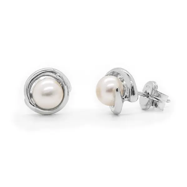 UNALOE Silver / White Radiant Pearl Stud Earrings – Italian Sterling Silver Jewelry For - Silver/white