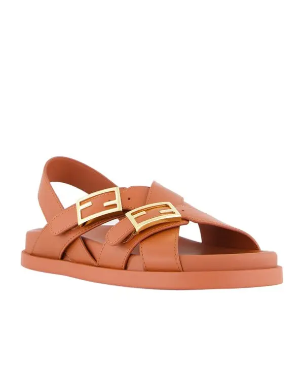Fendi Leather Sandals With Ff Buckle