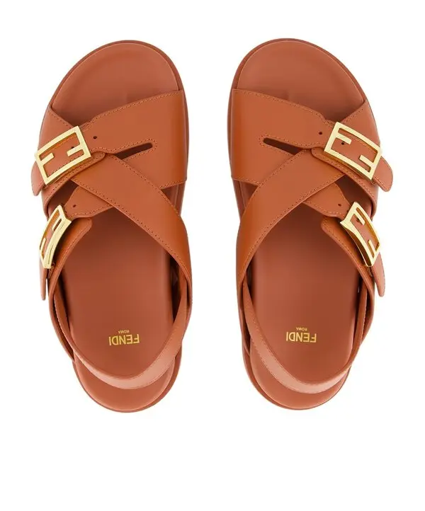 Fendi Leather Sandals With Ff Buckle