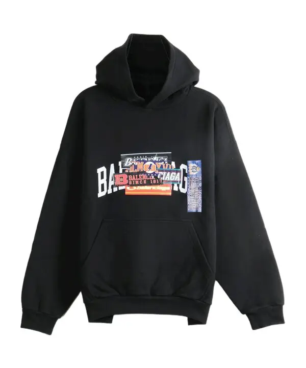 Balenciaga Bumper Stickers Medium Fit Hoodie - Black