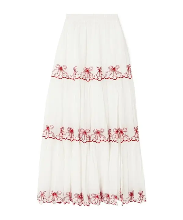 LoveShackFancy Elastic Waist Midi Skirt