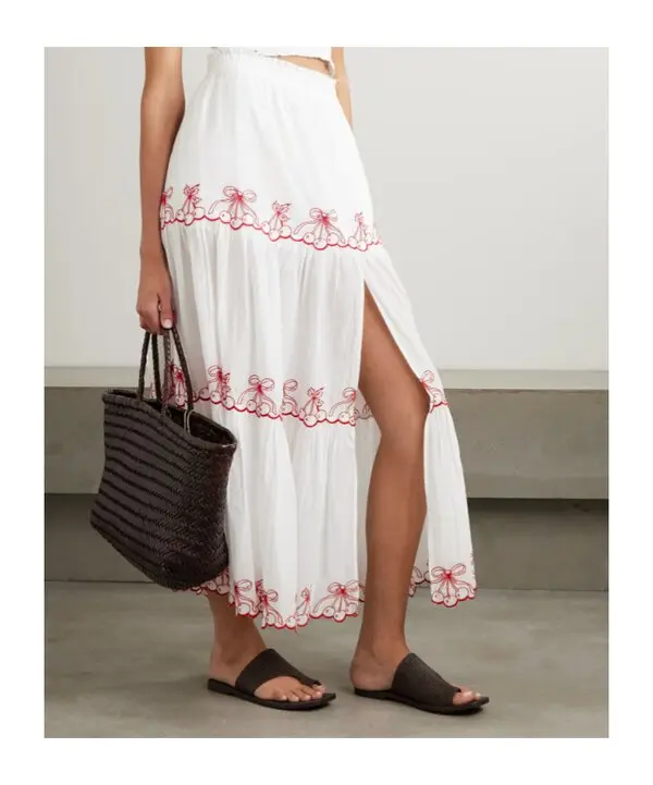 LoveShackFancy Elastic Waist Midi Skirt