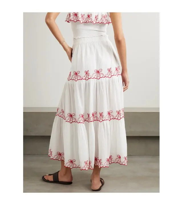 LoveShackFancy Elastic Waist Midi Skirt