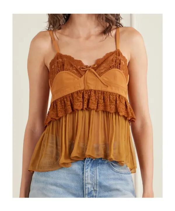 Chloé Lace Trimmed Sleeveless Top - Brown