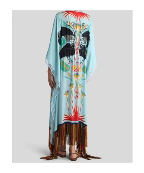 Etro X Tabby Booth Silk Kaftan With Fringing And Placed Print