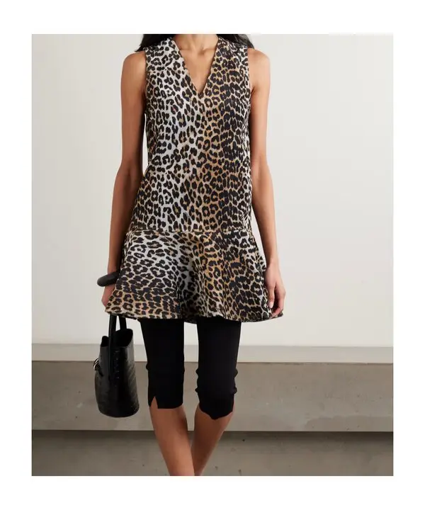 GANNI Leopard-print Flocked Recycled-denim Mini Dress