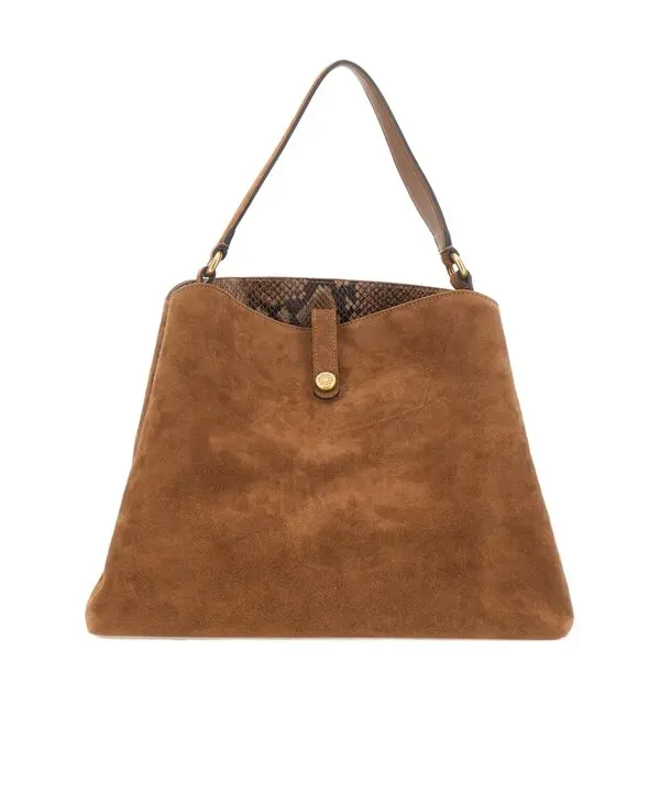 GIANNI CHIARINI Fiona Suede Tote Bag With Python Print Accents - Cognac