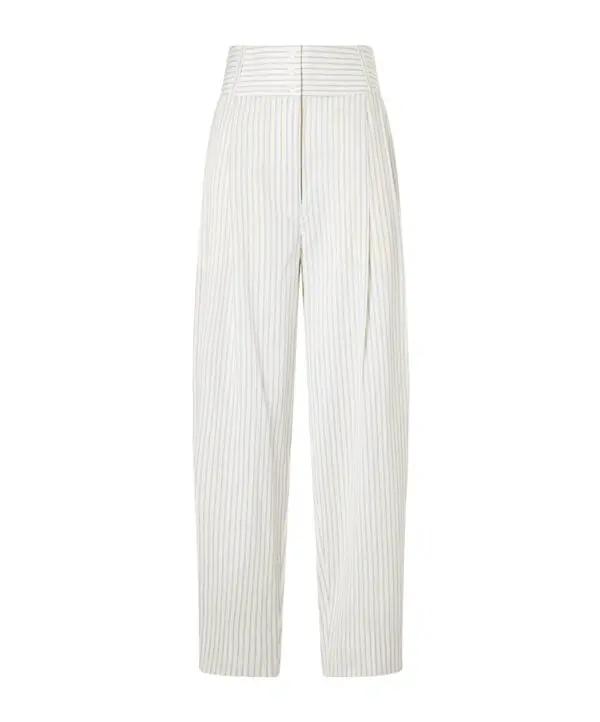 TOTEME Pleated Striped Cotton And Silk-blend Straight-leg Pants - White