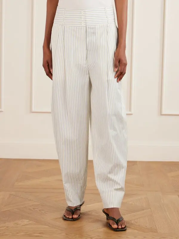 TOTEME Pleated Striped Cotton And Silk-blend Straight-leg Pants