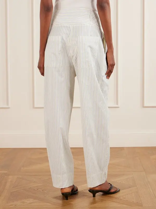 TOTEME Pleated Striped Cotton And Silk-blend Straight-leg Pants