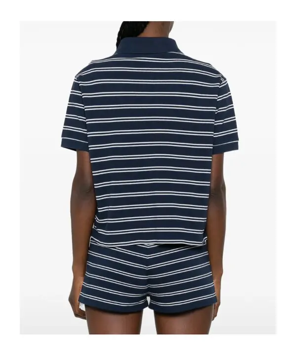 SPORTY  RICH Sporty & Rich Striped Short Sleeve Polo Shirt